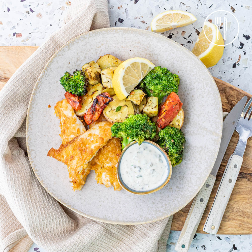 Crunchy Fish with Roast Potato, Veggies & Capers Sauce | Dinner Twist