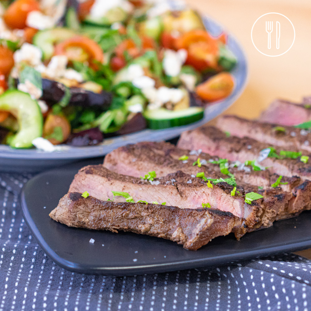 Beef Bolar Blade with Charred Eggplant and Feta Salad | Dinner Twist